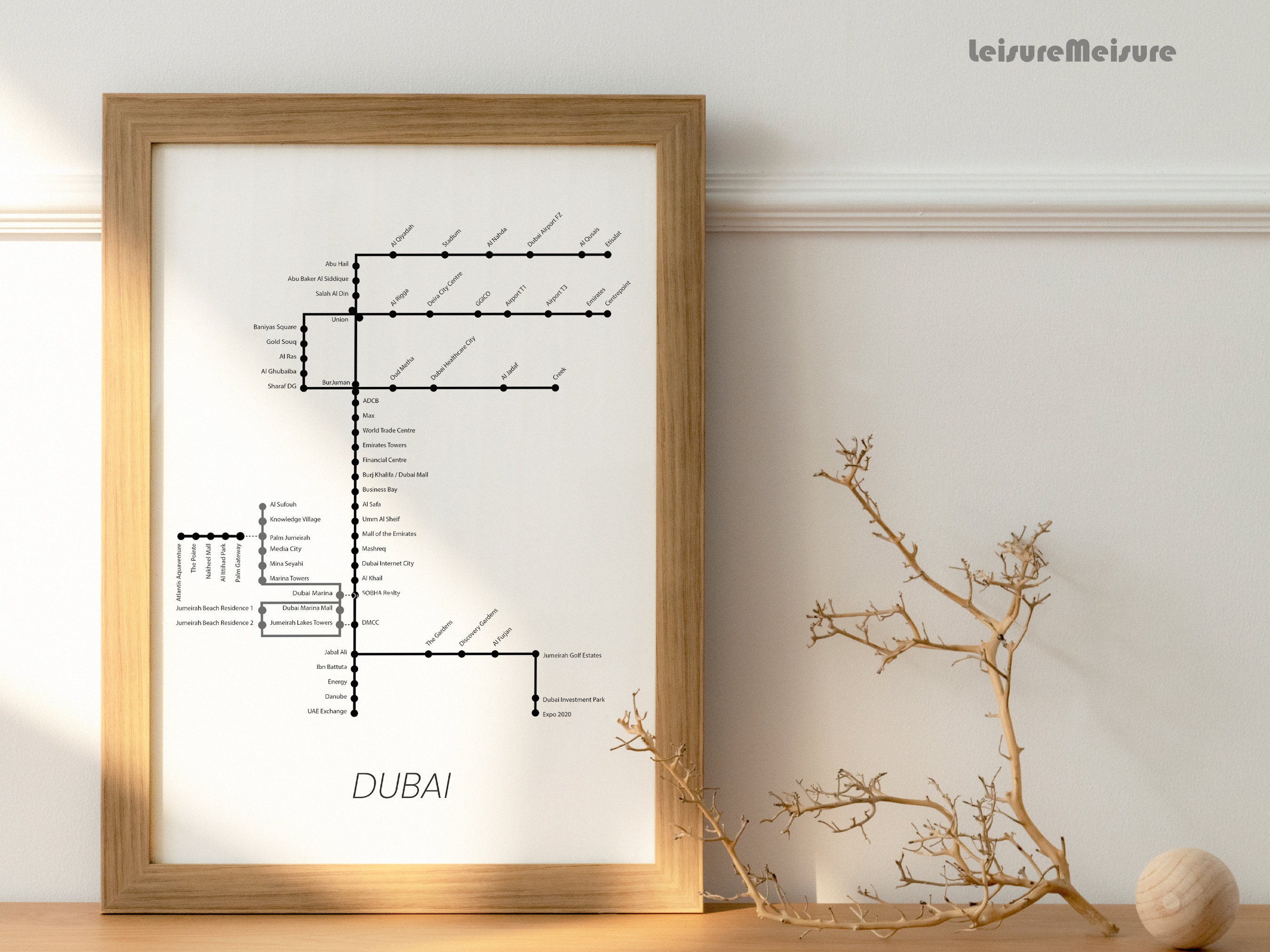 Dubai Metro Map Poster | Digital Printable Wall Art | Print Download ...