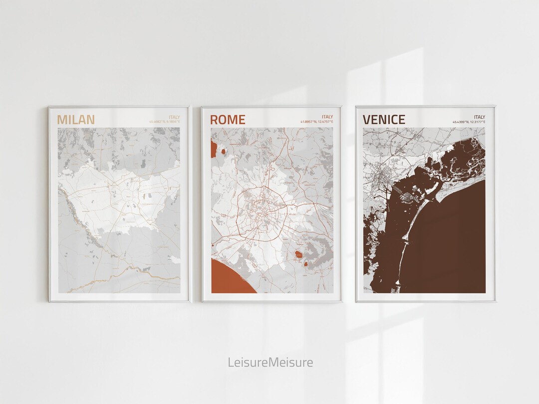 Set of 3 Italy Map Poster | Digital Download Printable Wall Art | Home ...