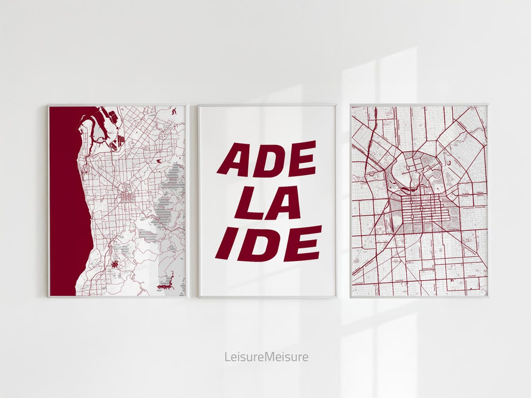 Set of 3 Adelaide City Map | Trendy Printable Wall Art | Australia ...