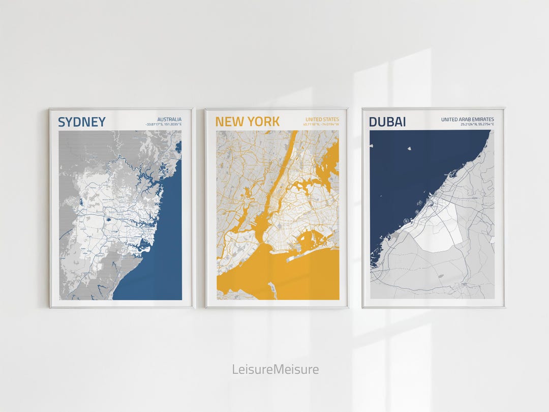 Custom Set of 3 Map Poster | Digital Download Printable Wall Art | Home ...