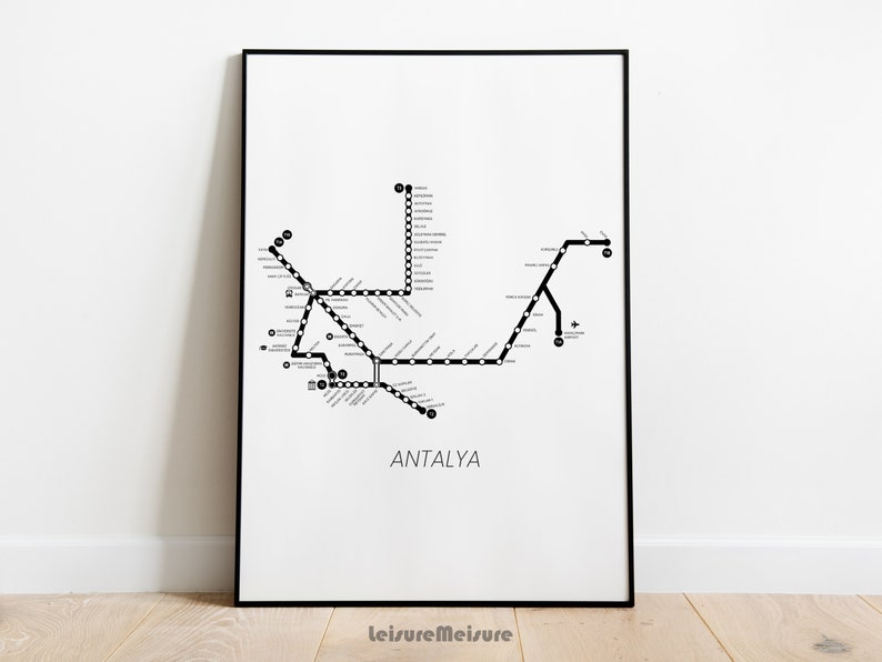 Antalya Metro Map | Digital Printable Wall Art | Print Download City ...