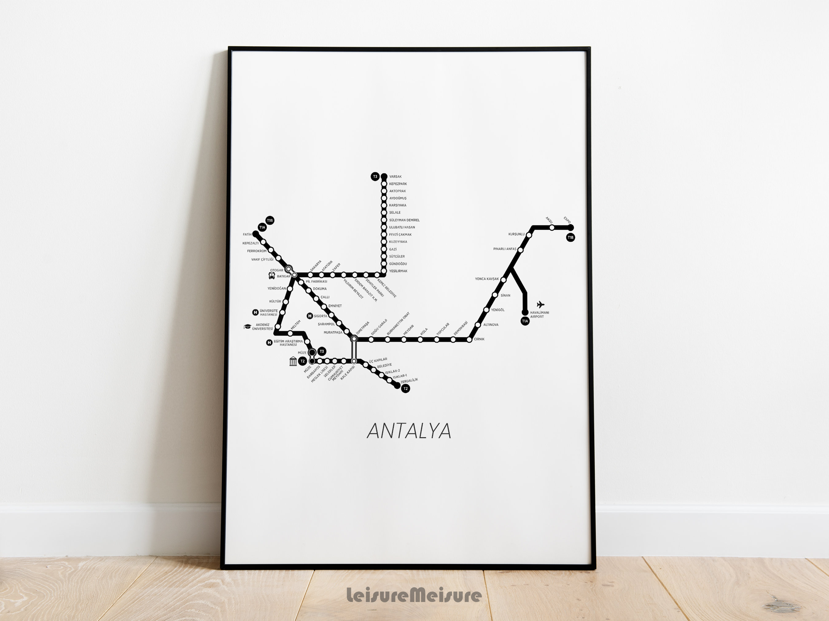 Antalya Metro Map Digital Printable Wall Art Print Download City Subway ...