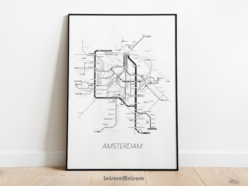 Amsterdam Metro Map | Digital Printable Wall Art | Print Download City ...