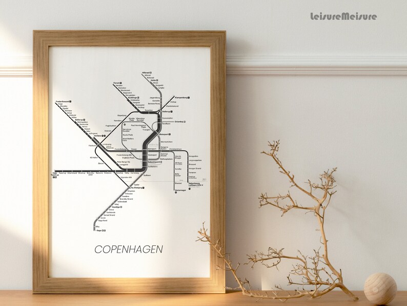 Copenhagen Metro Map Digital Printable Wall Art Print Download Subway ...