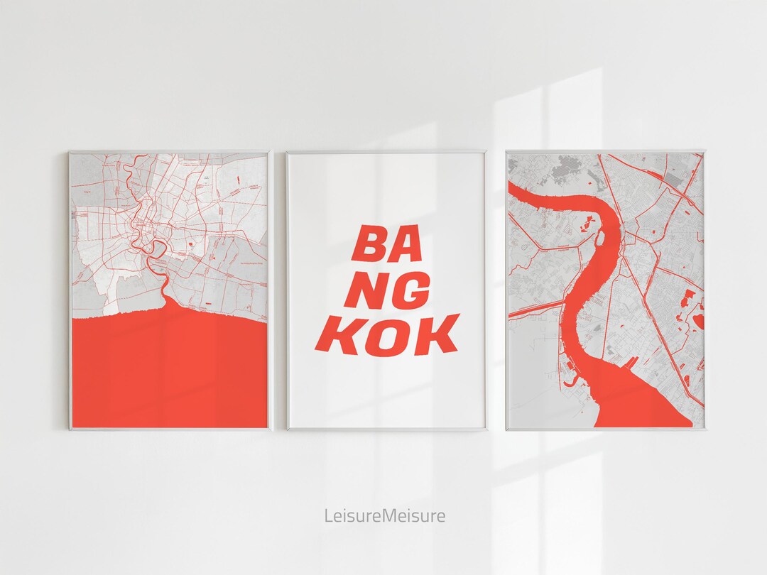 Set of 3 Bangkok City Map | Trendy Printable Wall Art | Thailand ...