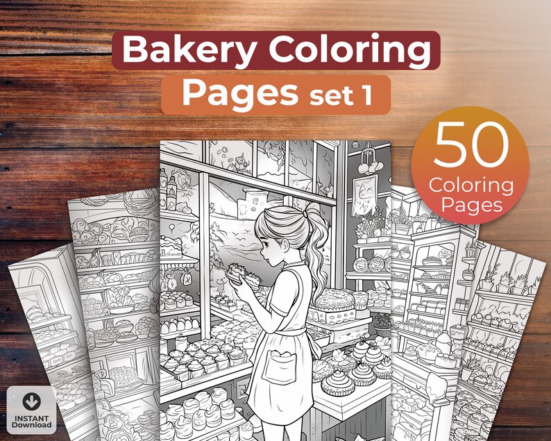 Printable Bakery Coloring Pages for Adults and Kids Digital - Etsy