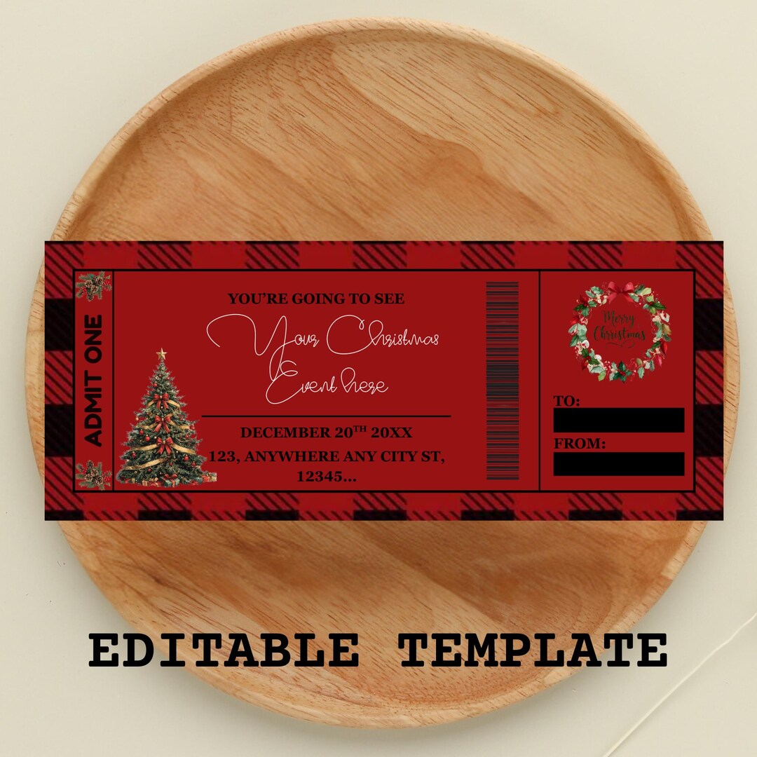 Editable Christmas Event Ticket Template: Holiday Party Invitation ...