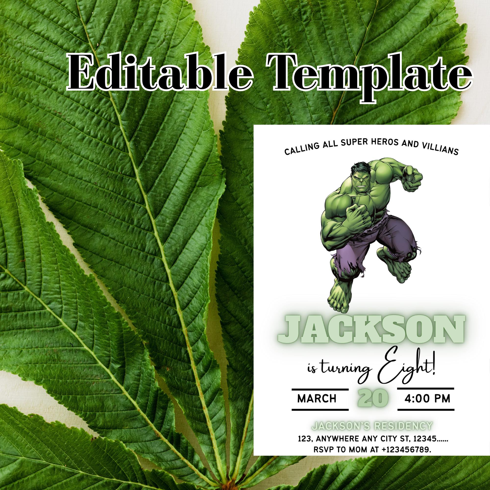 Hulk Smash Editable Birthday Invitation (digital Download) - Edit in ...