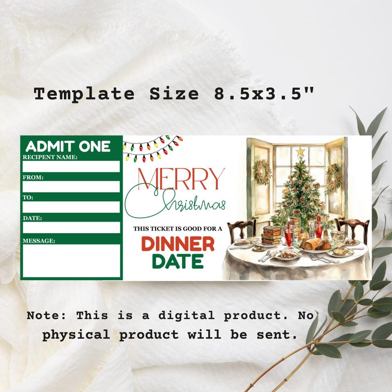 Editable Christmas Dinner Date Gift Ticket: Printable Date Night Coupon ...