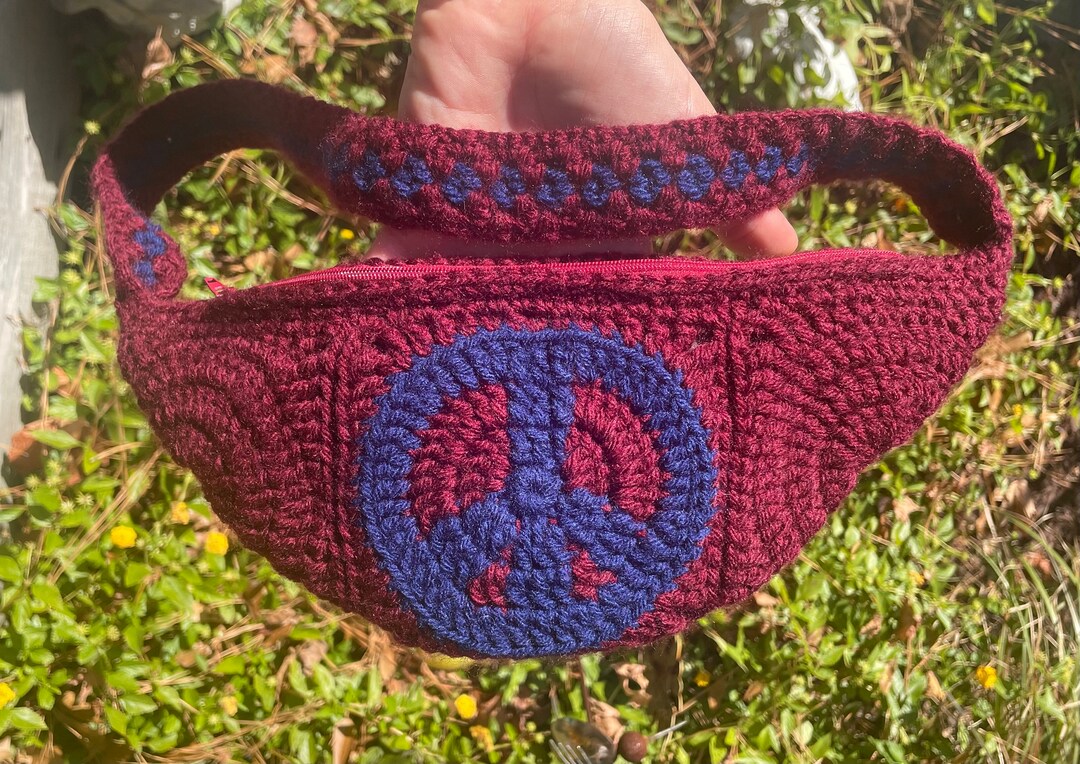 Peace Sign Maroon Crochet Crossbody Bag - Etsy