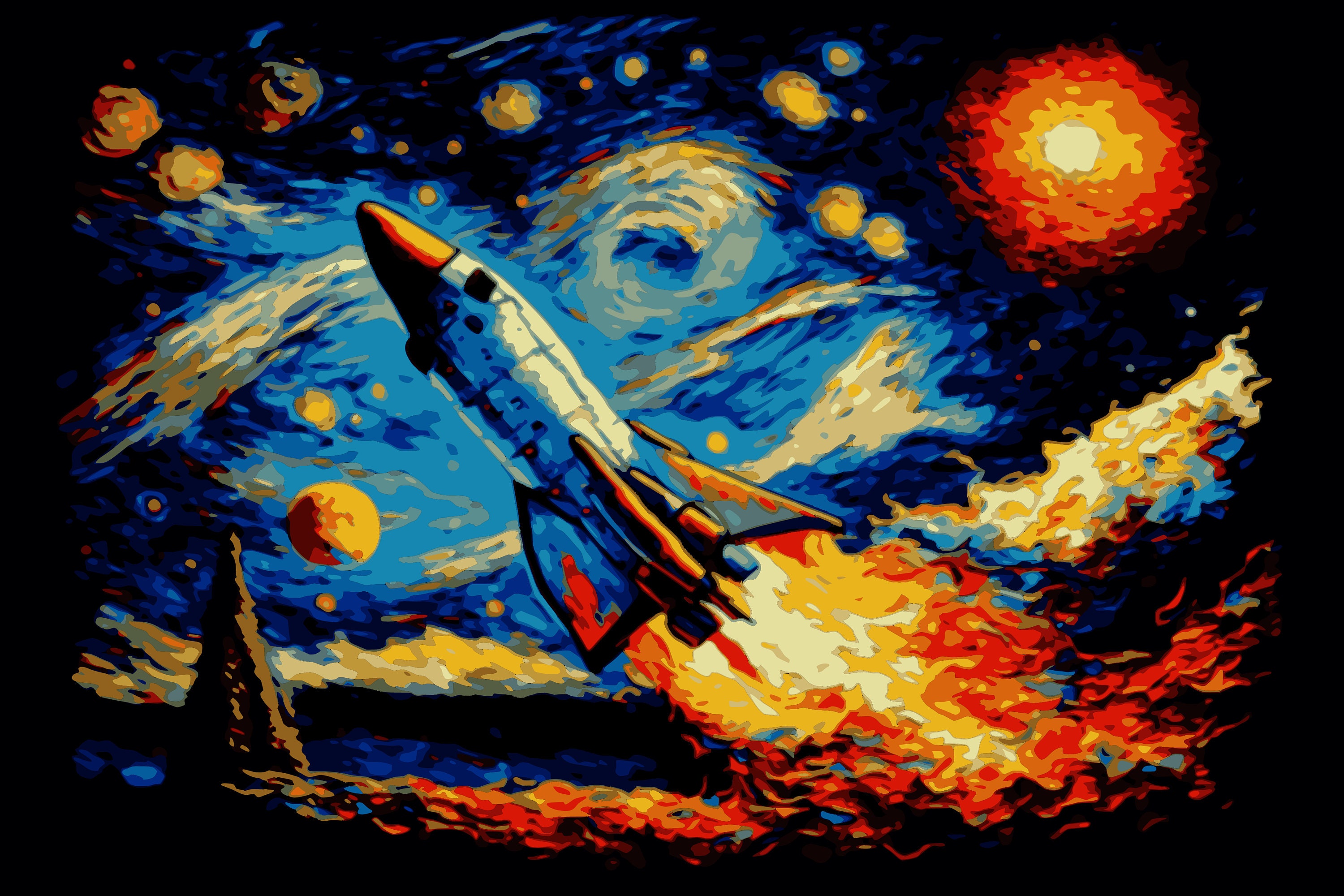 Wallpaper desktop: Rocket-ship Painting Digital Artwork - Etsy