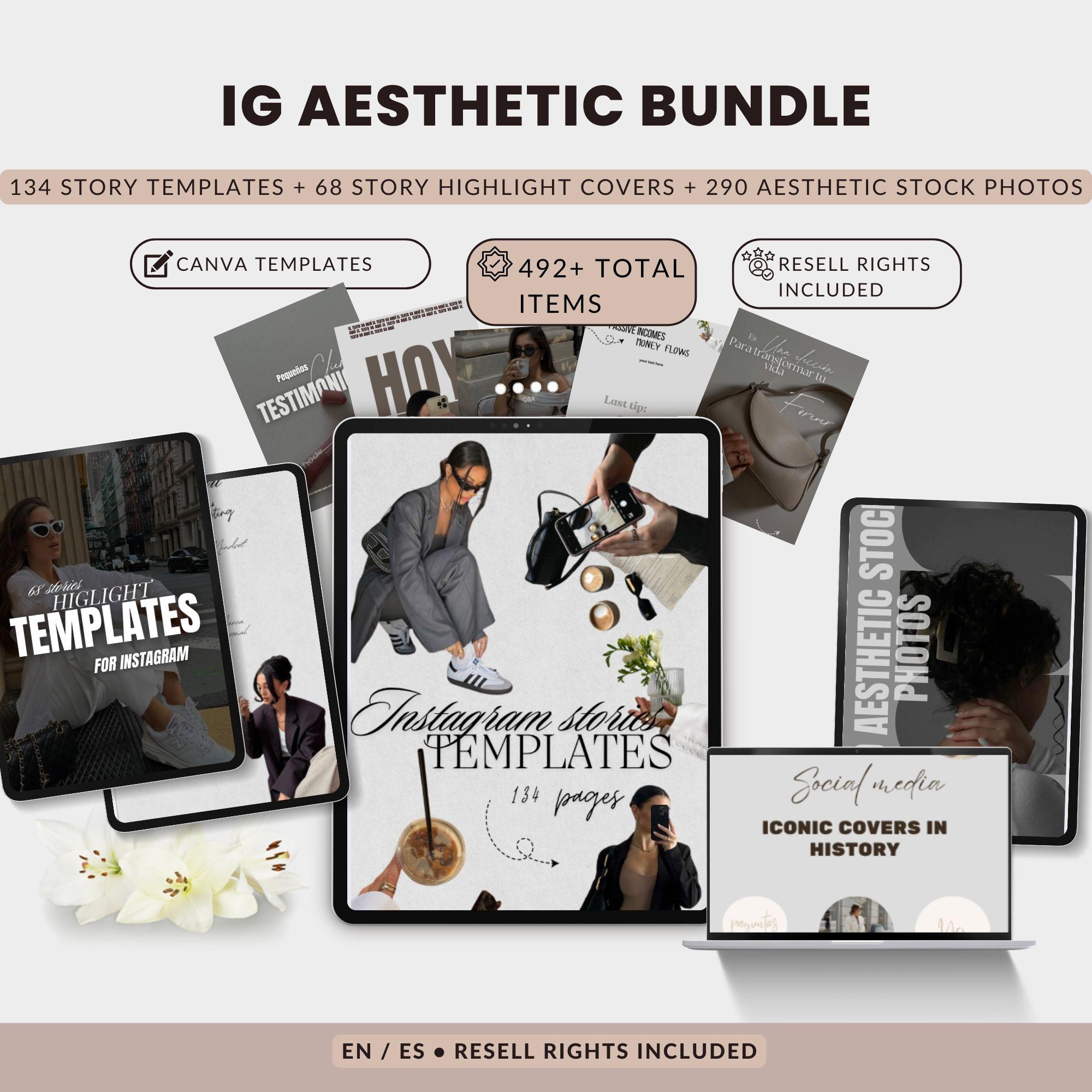 IG Bundle | 134 Story Templates + 68 Highlights + 290 Stock Photos ...
