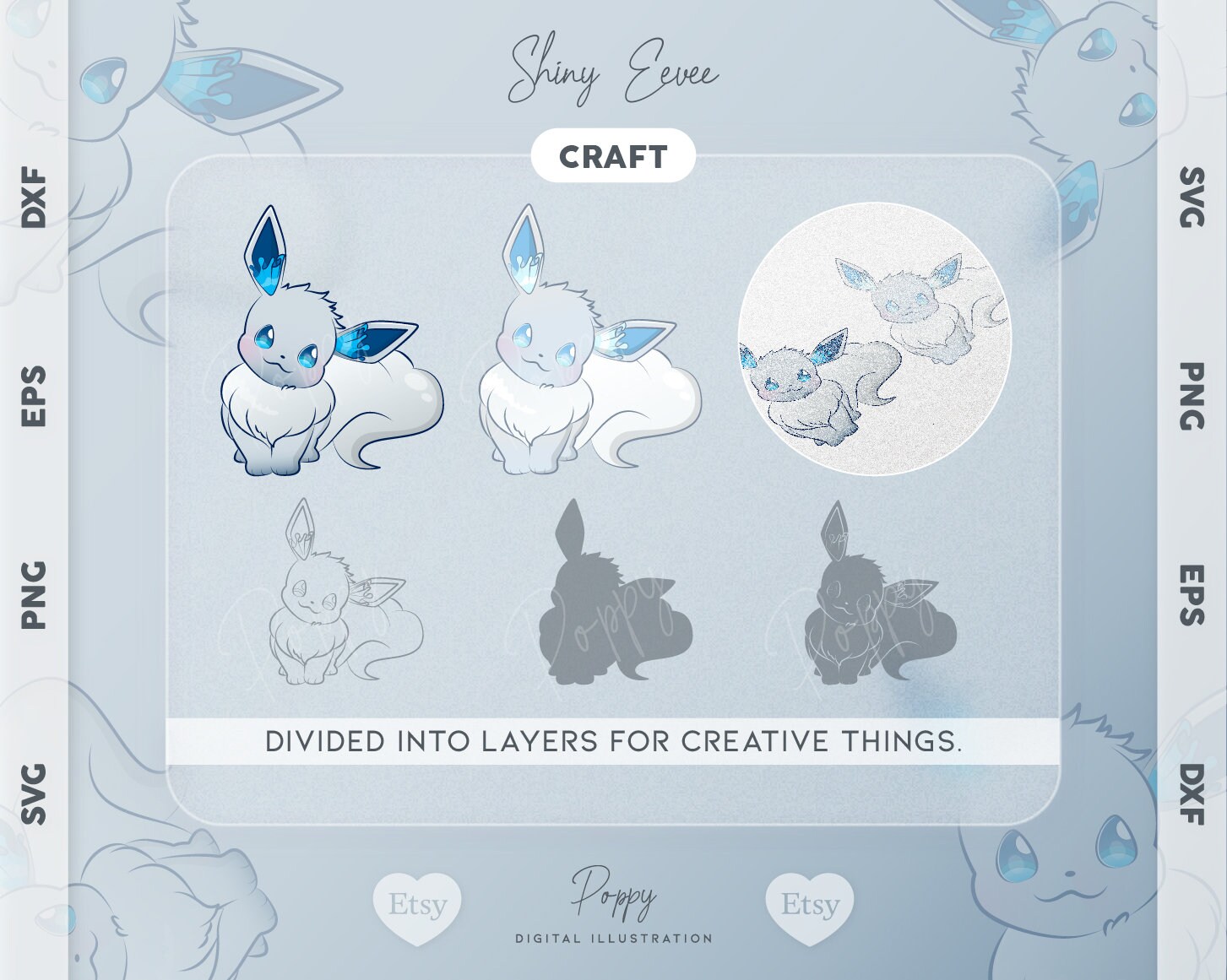 Shiny Eevee SVG Silhouette / Sub Badge for Twitch / PNG / Layered Dxf ...