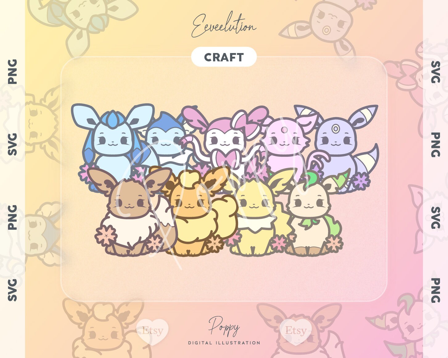 Kawaii Eeveelution SVG Silhouette PNG / Layered / Clipart / Pokemon ...