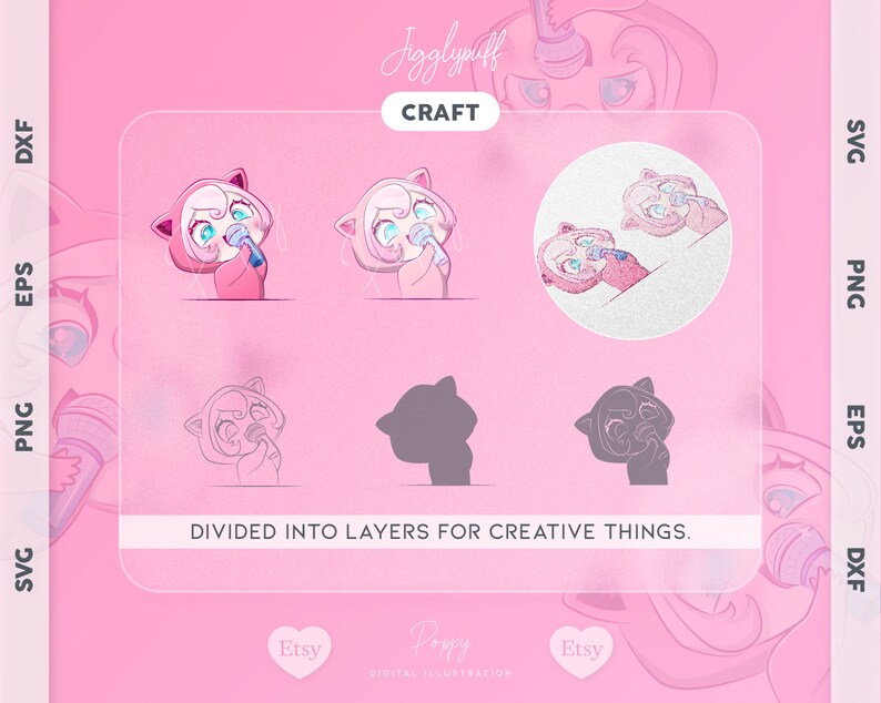 Jigglypuff Girl Chibi: Cricut, Stencil, Clipart (digital Illustration ...