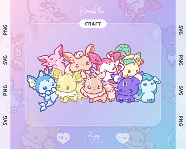 Candy Eeveelution Clipart: SVG, PNG, DIY Craft Bundle - Etsy