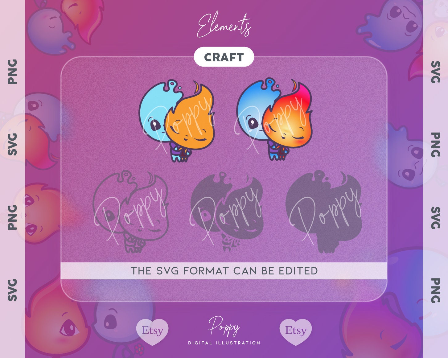 Fire and Water PNG / SVG / Transparent Background SVG / Cute / Chibi ...
