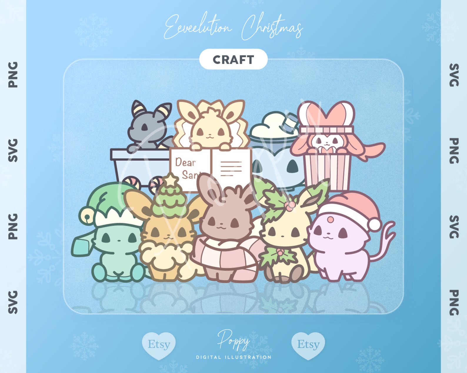 Christmas Eeveelution SVG Silhouette PNG / Layered / Clipart / Pokemon ...