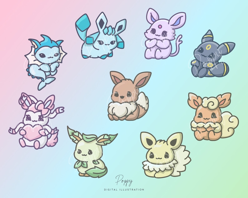 Chibi Eeveelution SVG PNG Clipart Bundle - Etsy Canada