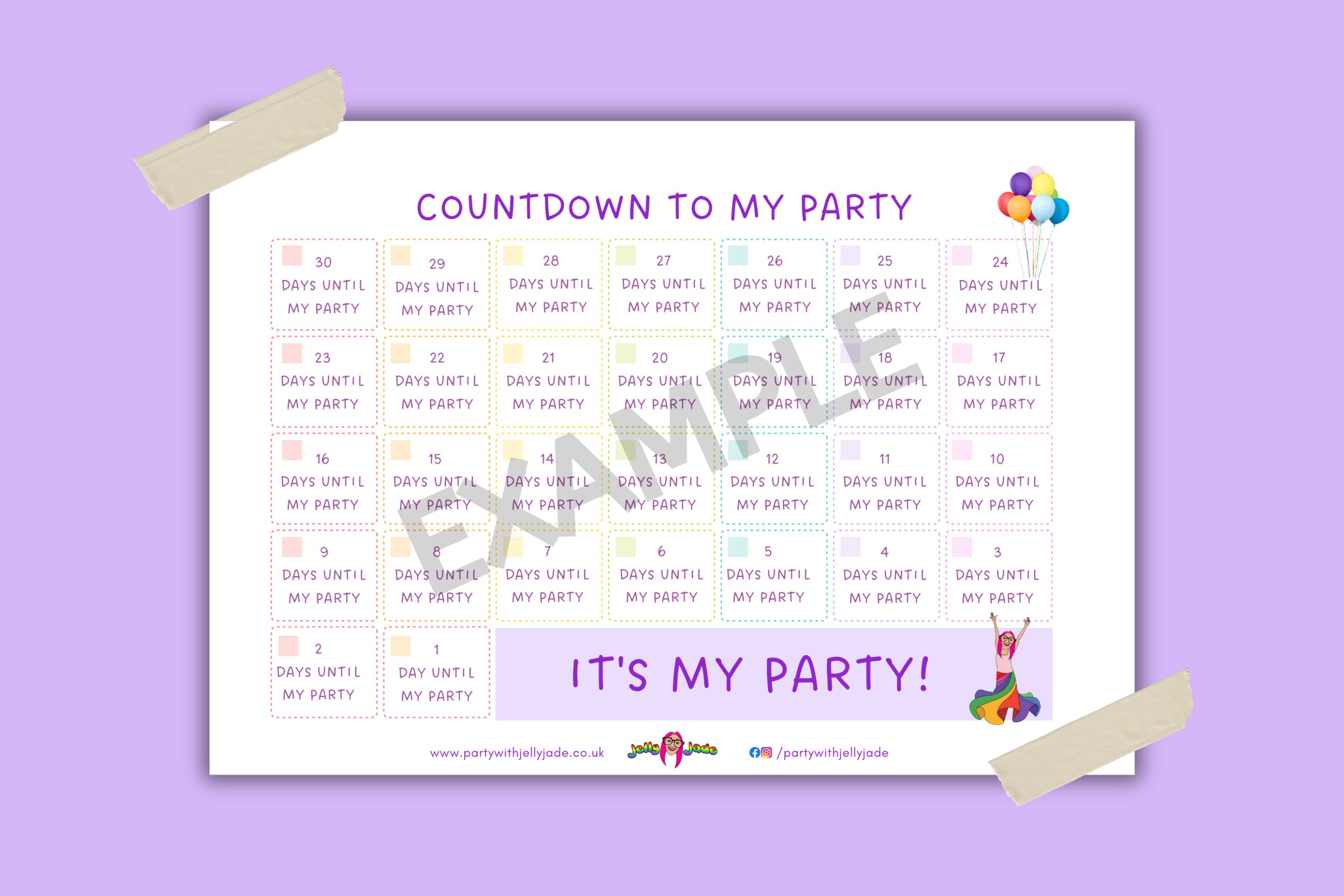 Birthday Party Countdown Printable for Kids, Party Planning, Children's ...
