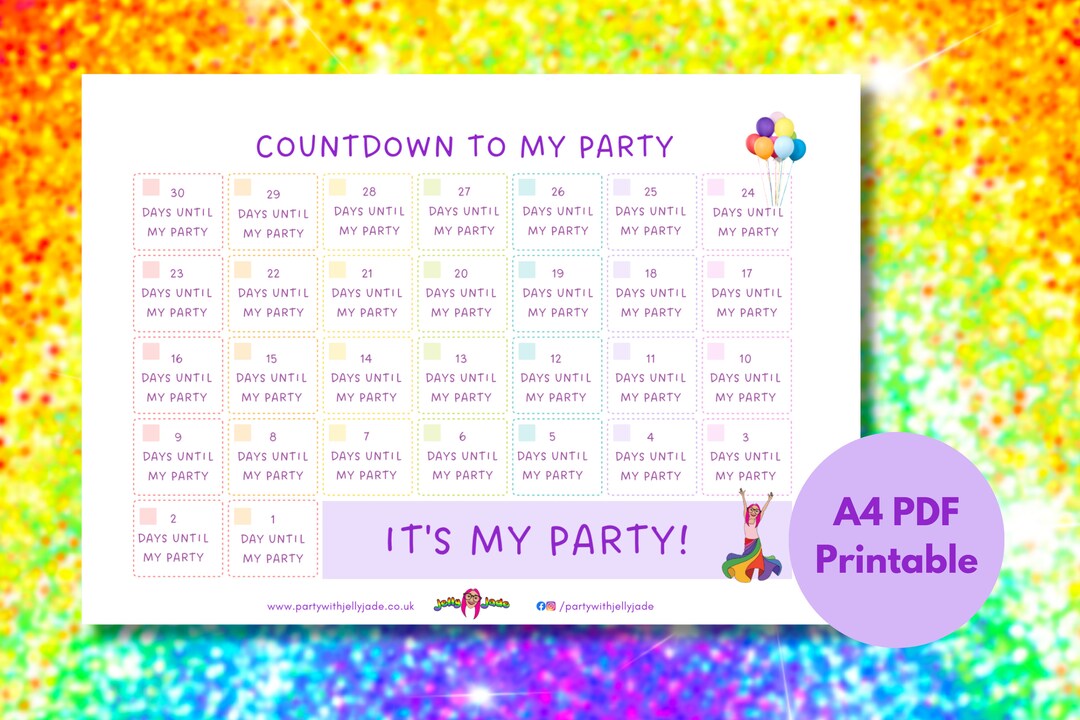 Birthday Party Countdown Printable for Kids, Party Planning, Children's ...