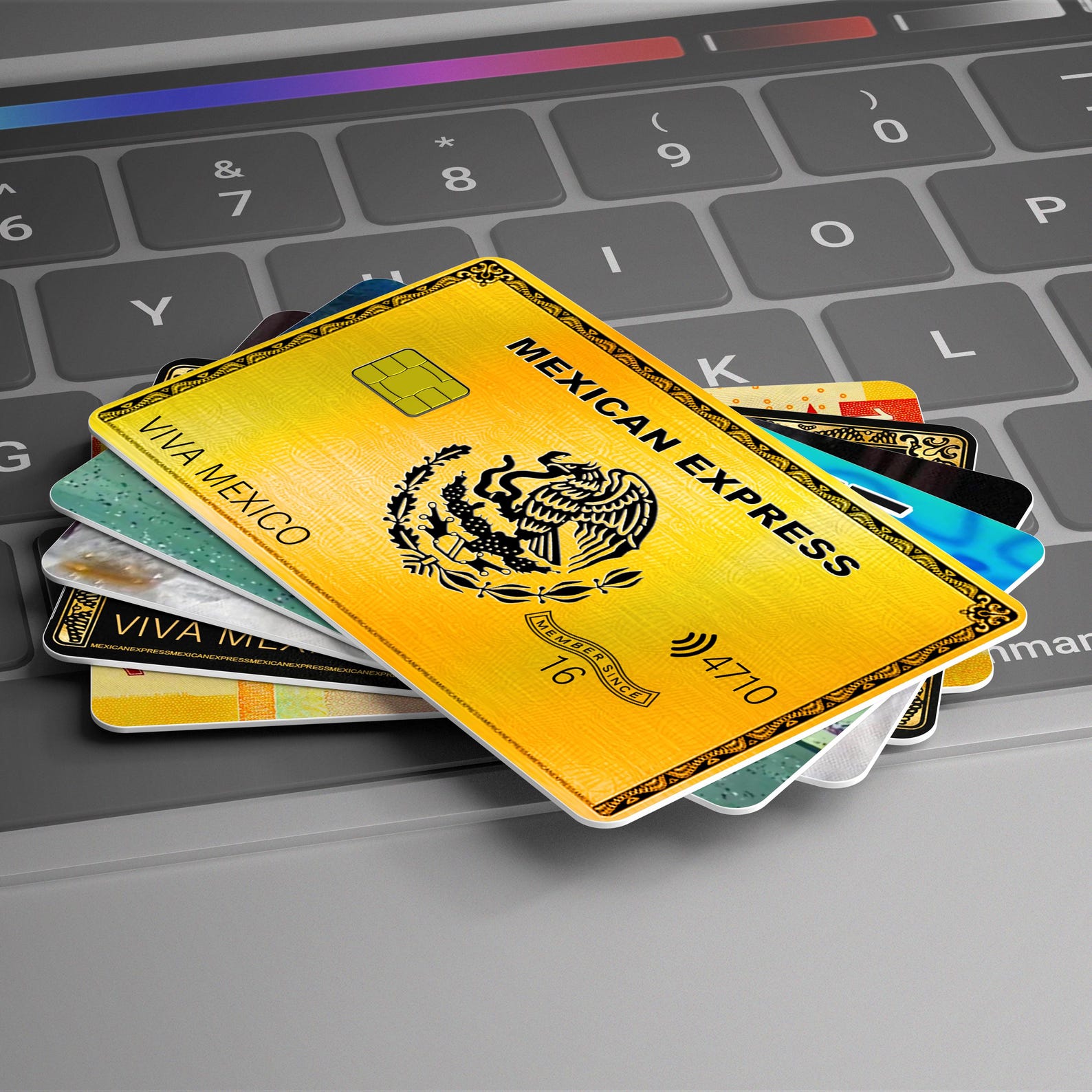 Gold Mex. Express Credit Card Vinyl Sticker, Credit Card Cover, Mexican ...