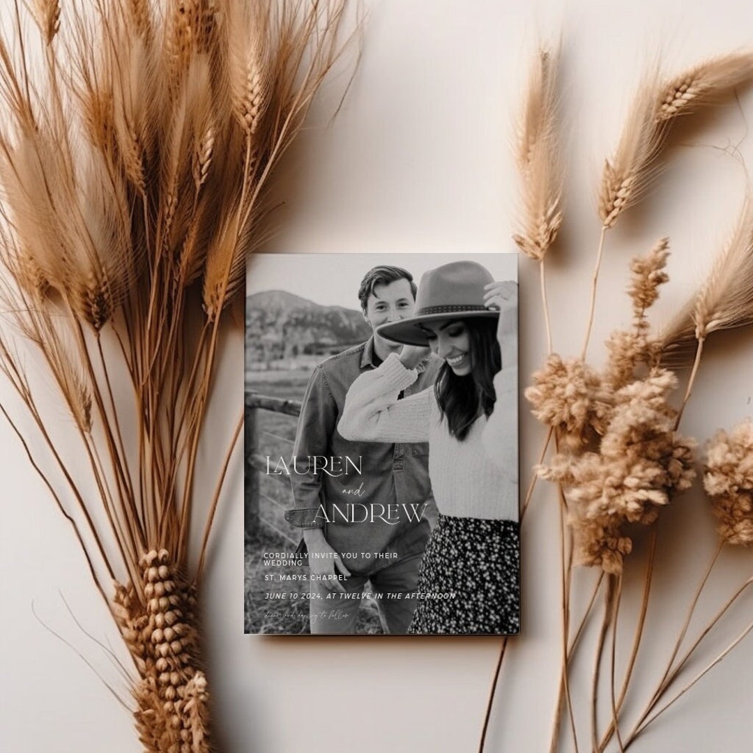 Minimalist Photo Wedding Invitation Template | Editable Modern Wedding ...