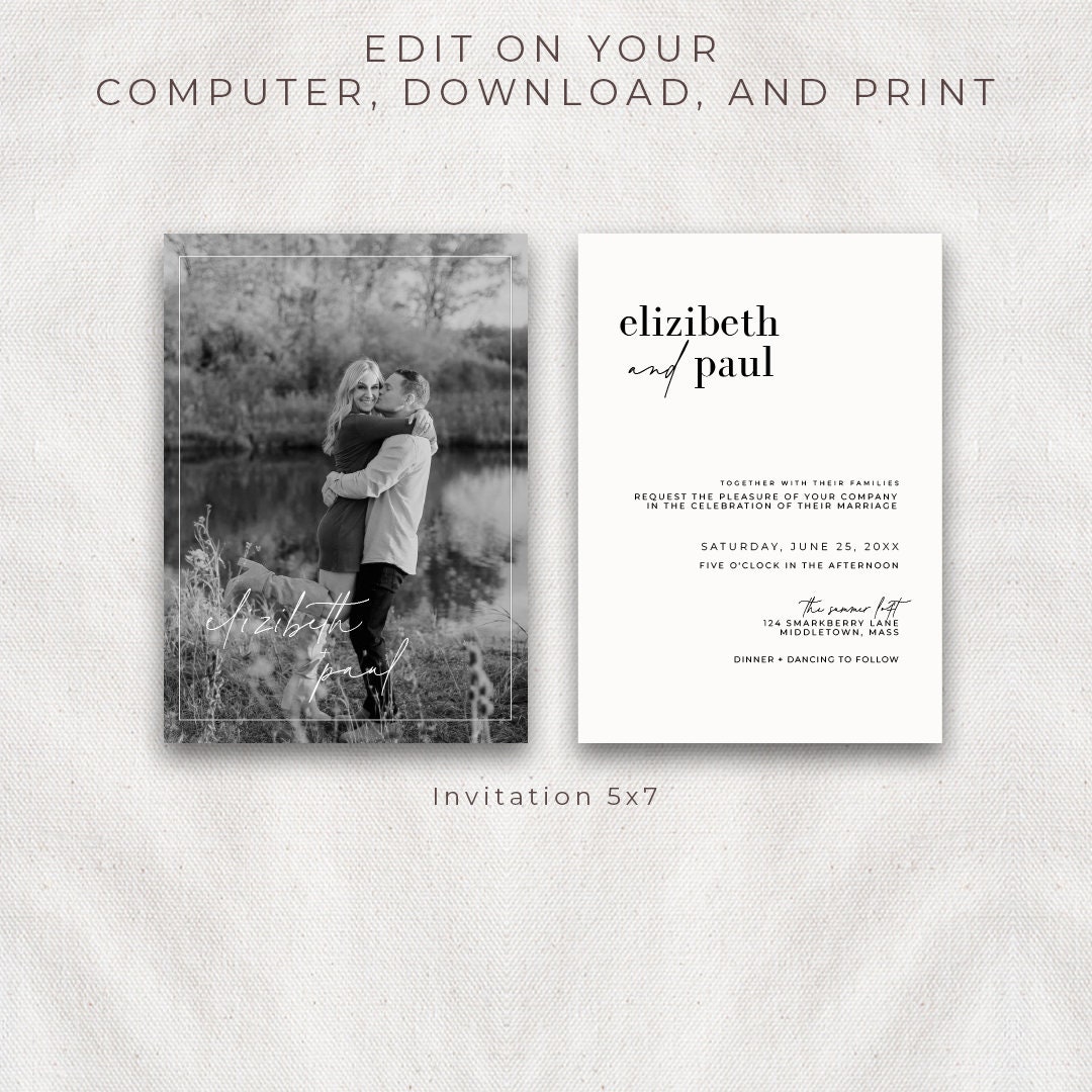 Modern Wedding Double Sided Photo Invitation Template Black & - Etsy