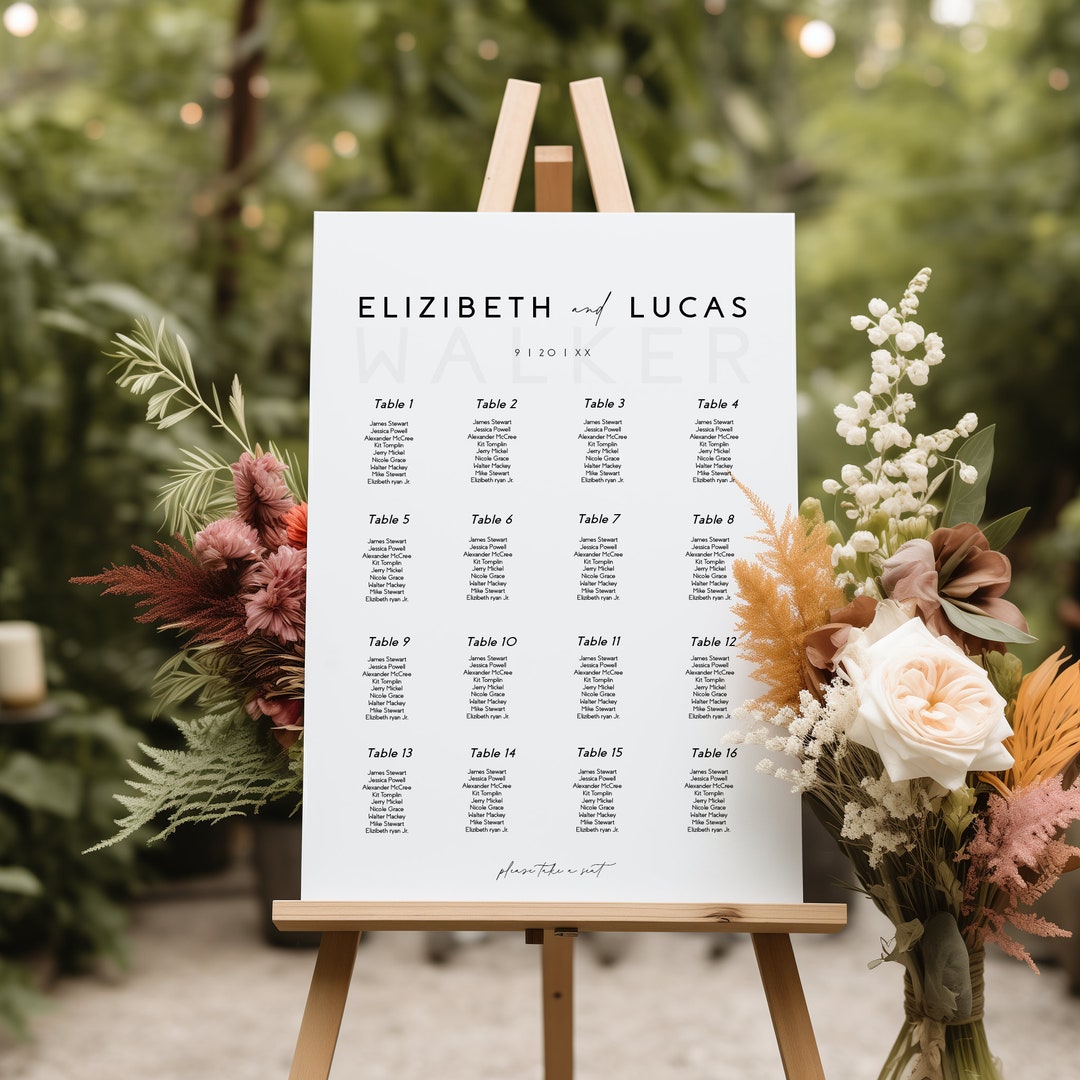 Modern Wedding Seating Chart Template, Minimalist Wedding Monogram ...