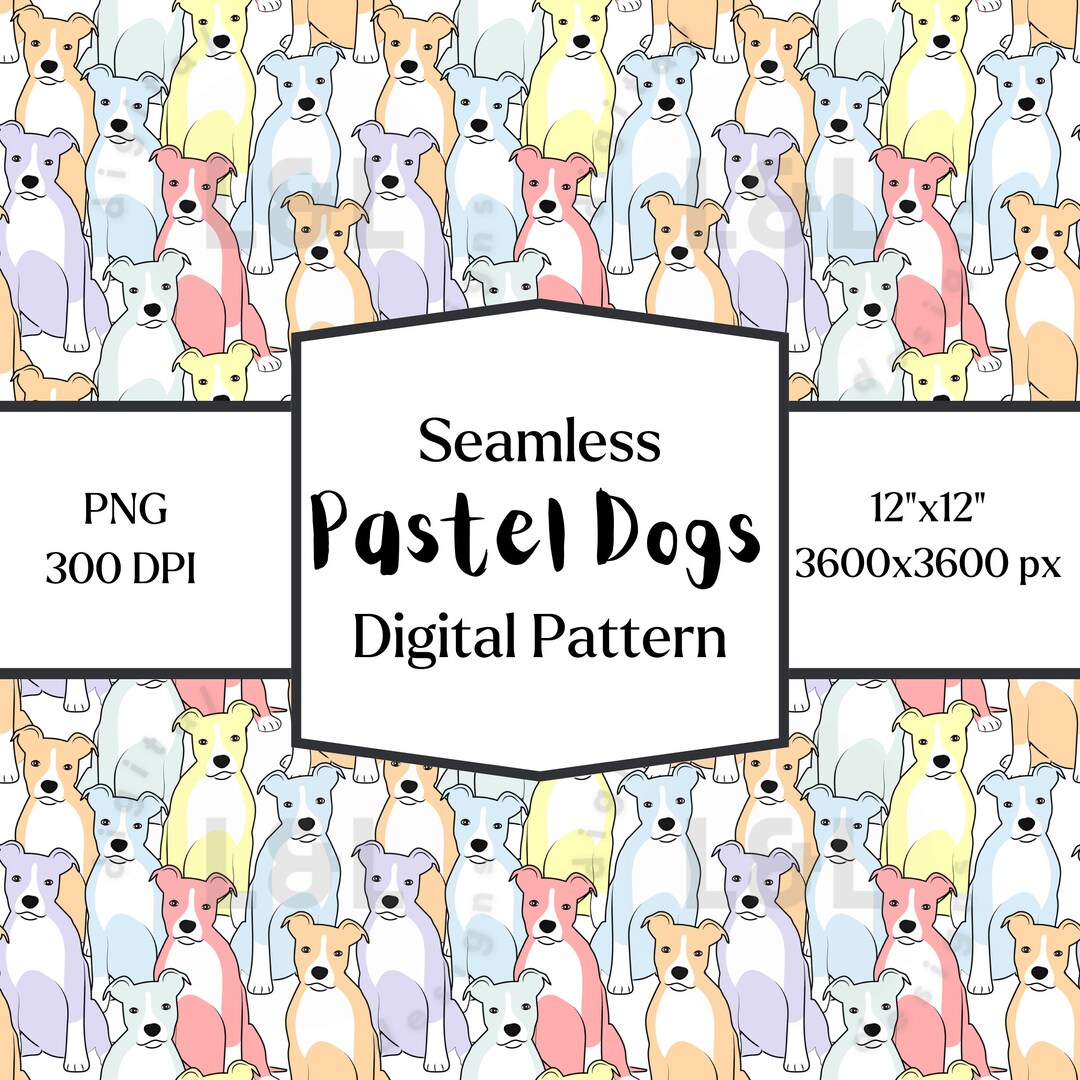 Seamless Pastel Digital Pattern, Pastel Pit Bull Pattern, Commercial ...