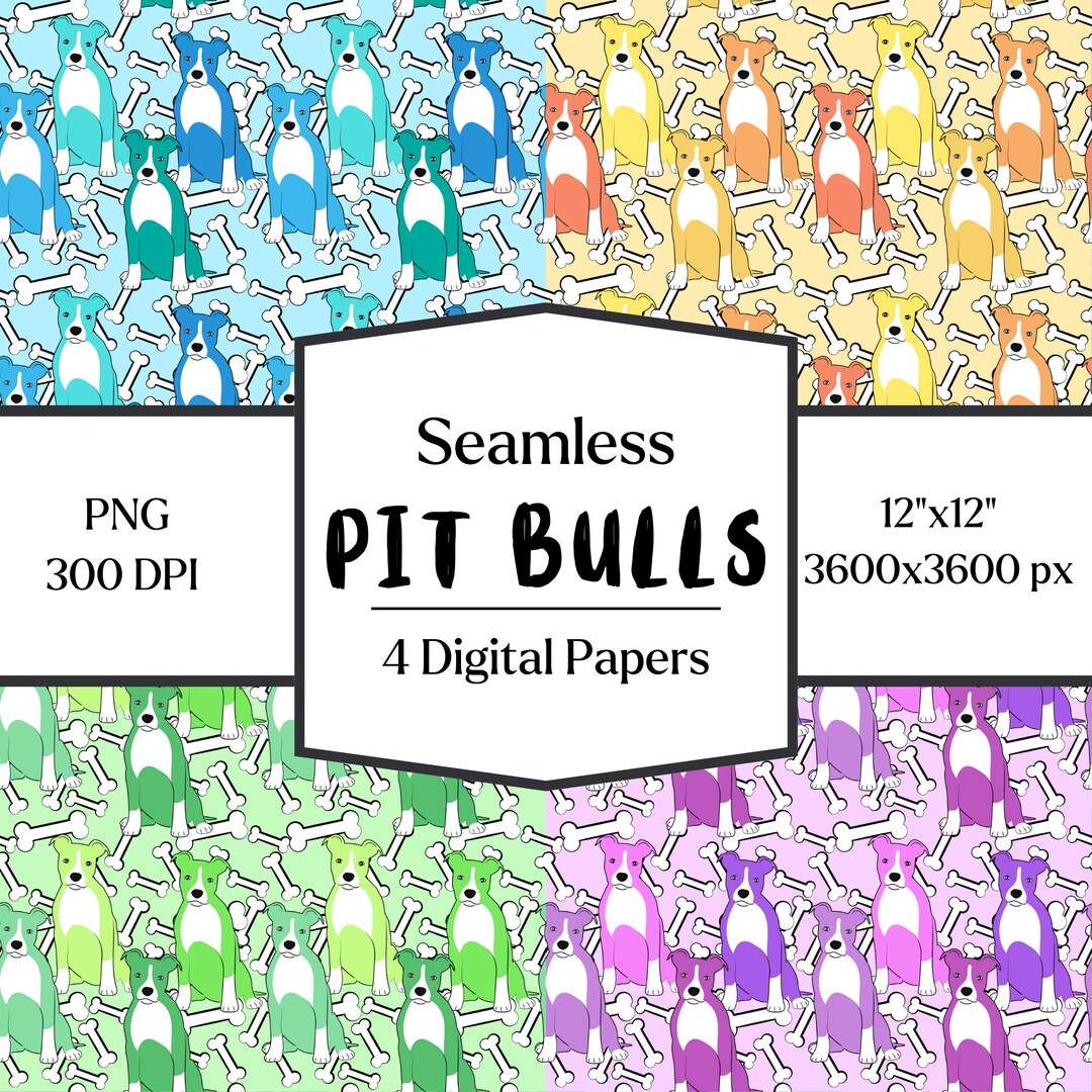 Seamless Pit Bull Digital Pattern, Bundle Pack, Colorful Patterns ...