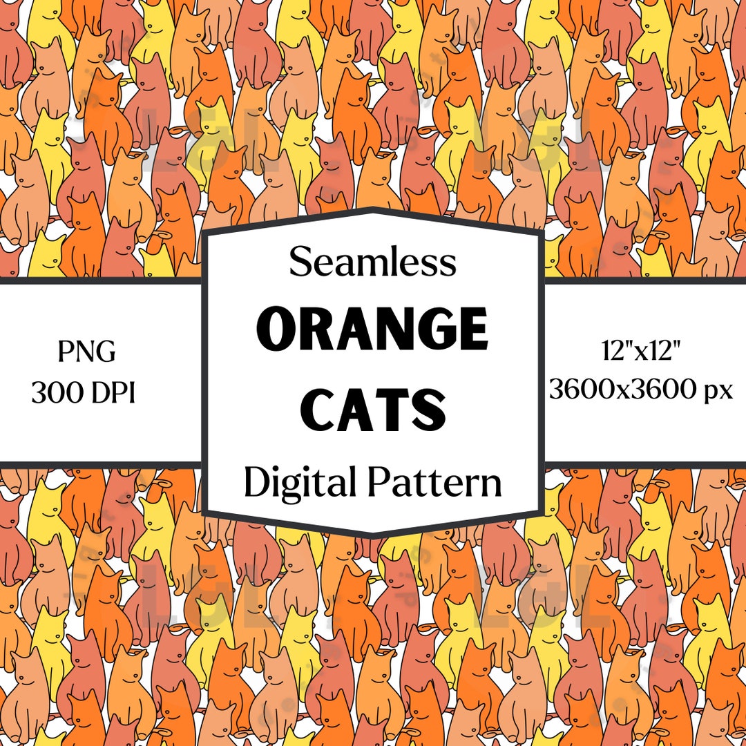 Seamless Cat Digital Pattern, Orange Cat Pattern, Seamless Digital ...