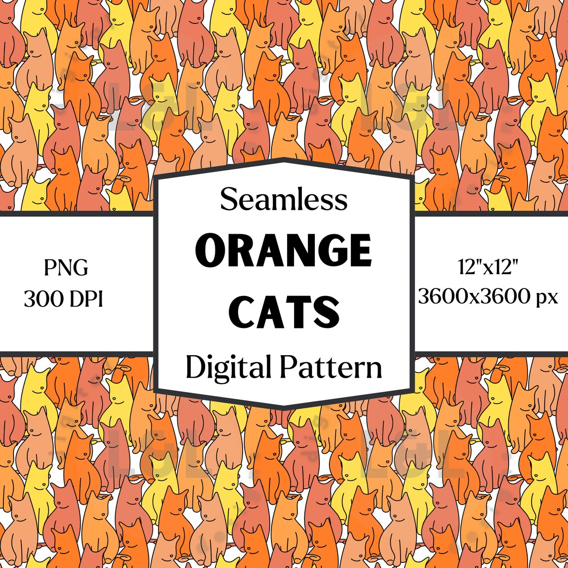 Seamless Cat Digital Pattern, Orange Cat Pattern, Seamless Digital ...