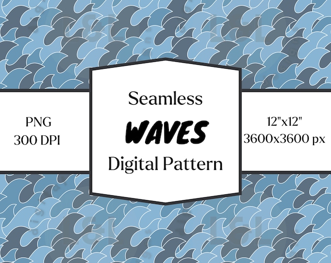 Seamless Waves Digital Art Pattern for Instant Download, Wave Pattern ...