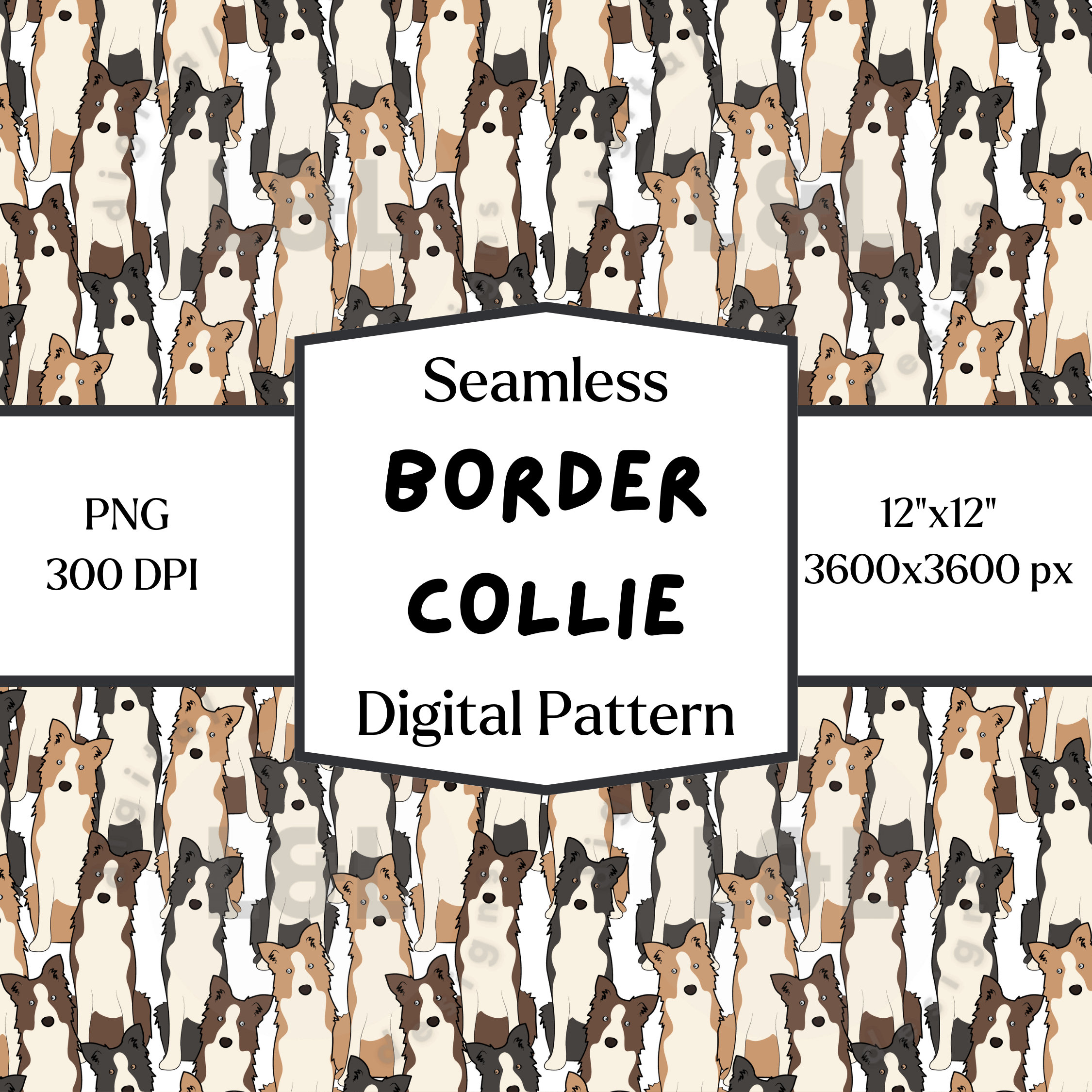 Seamless Dog Digital Pattern, Border Collie Pattern, Digital Paper ...