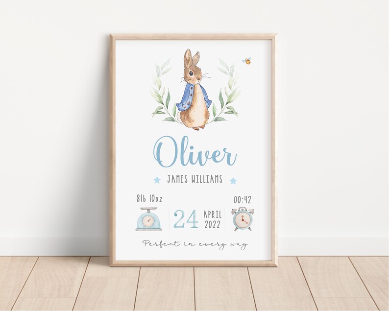 Personalised Boys Blue Peter Rabbit Birth Print Nursery - Etsy