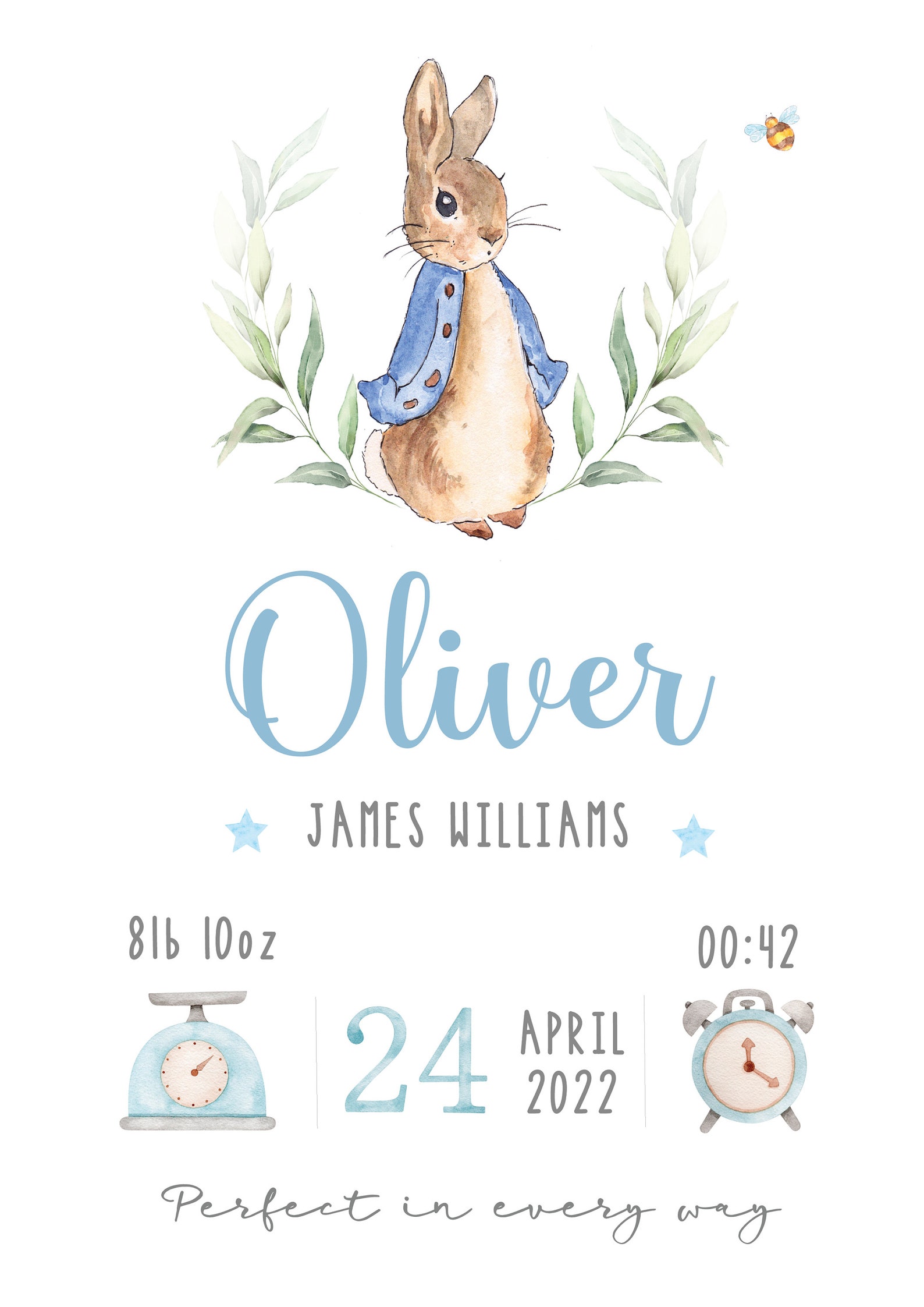 Personalised Boys Blue Peter Rabbit Birth Print Nursery - Etsy