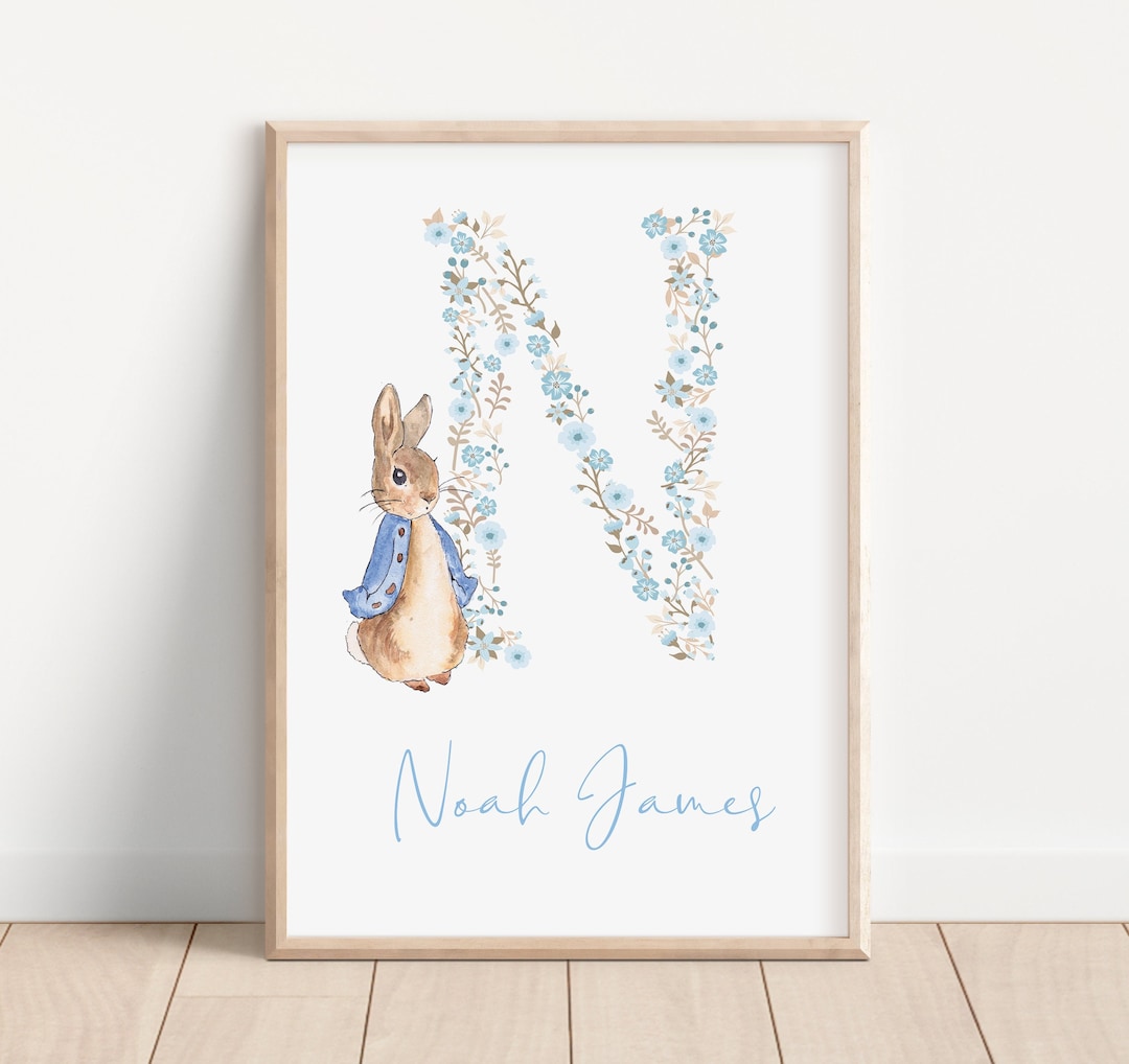 Personalised Boys Floral Peter Rabbit Birth Print Nursery Print Name ...