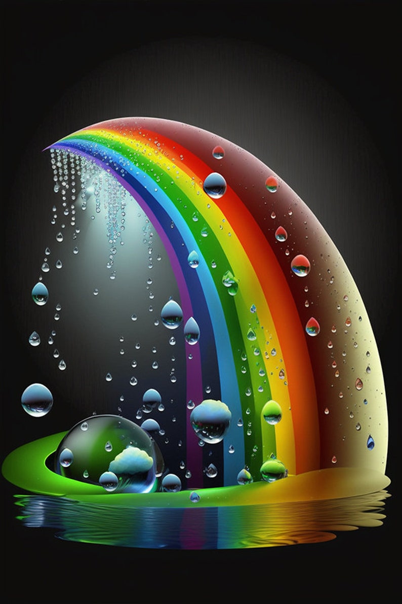 Rainbow With Raindrops, Colored Drops, Multicolored Rain - Etsy