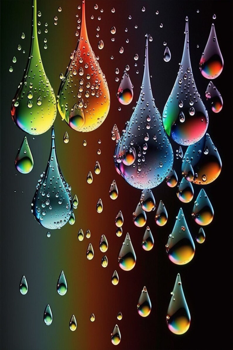 Rainbow With Raindrops, Colored Drops, Multicolored Rain - Etsy