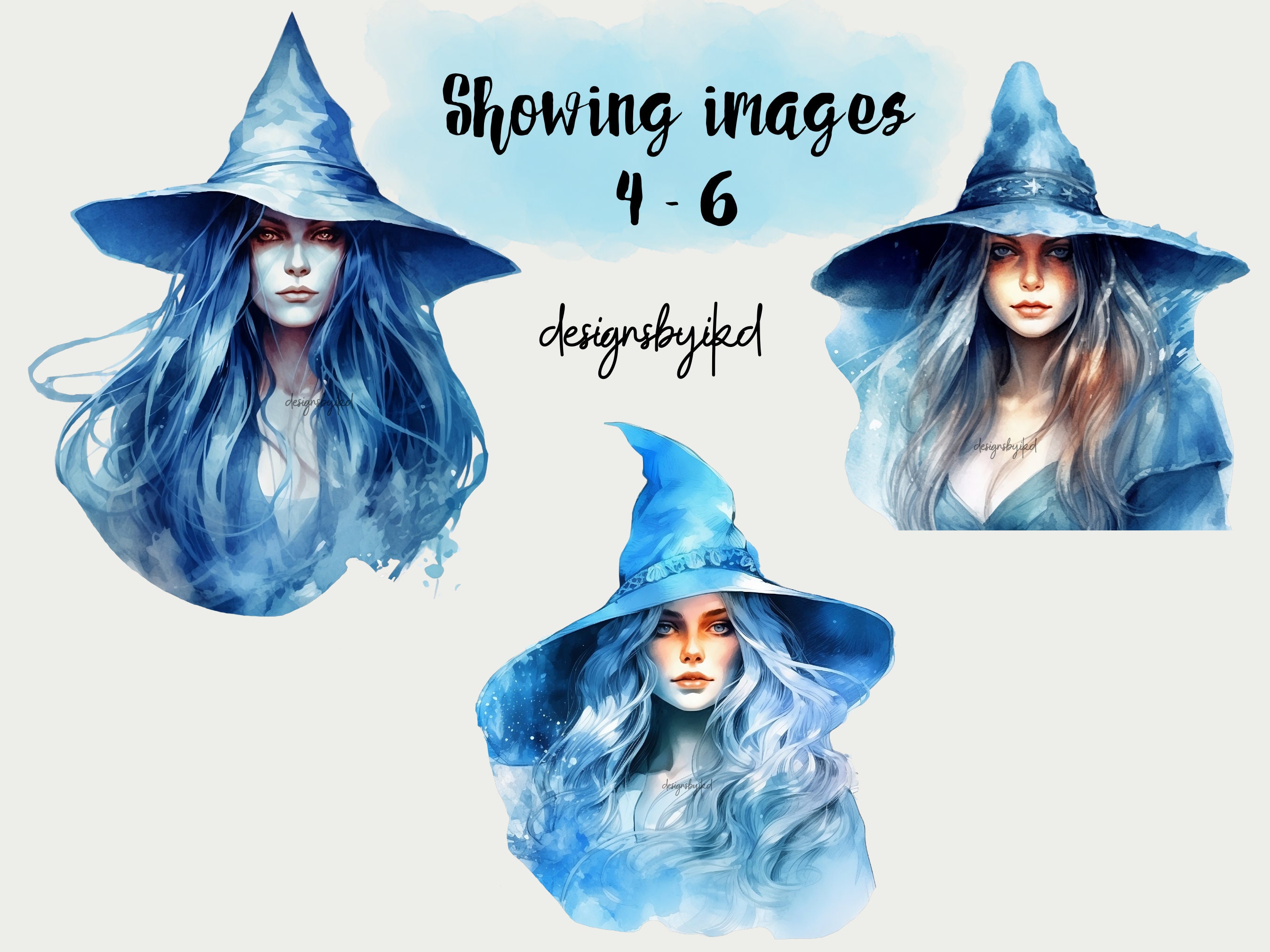 Blue Forest Witches Clipart Watercolor Magical Fantasy Digital Graphics ...