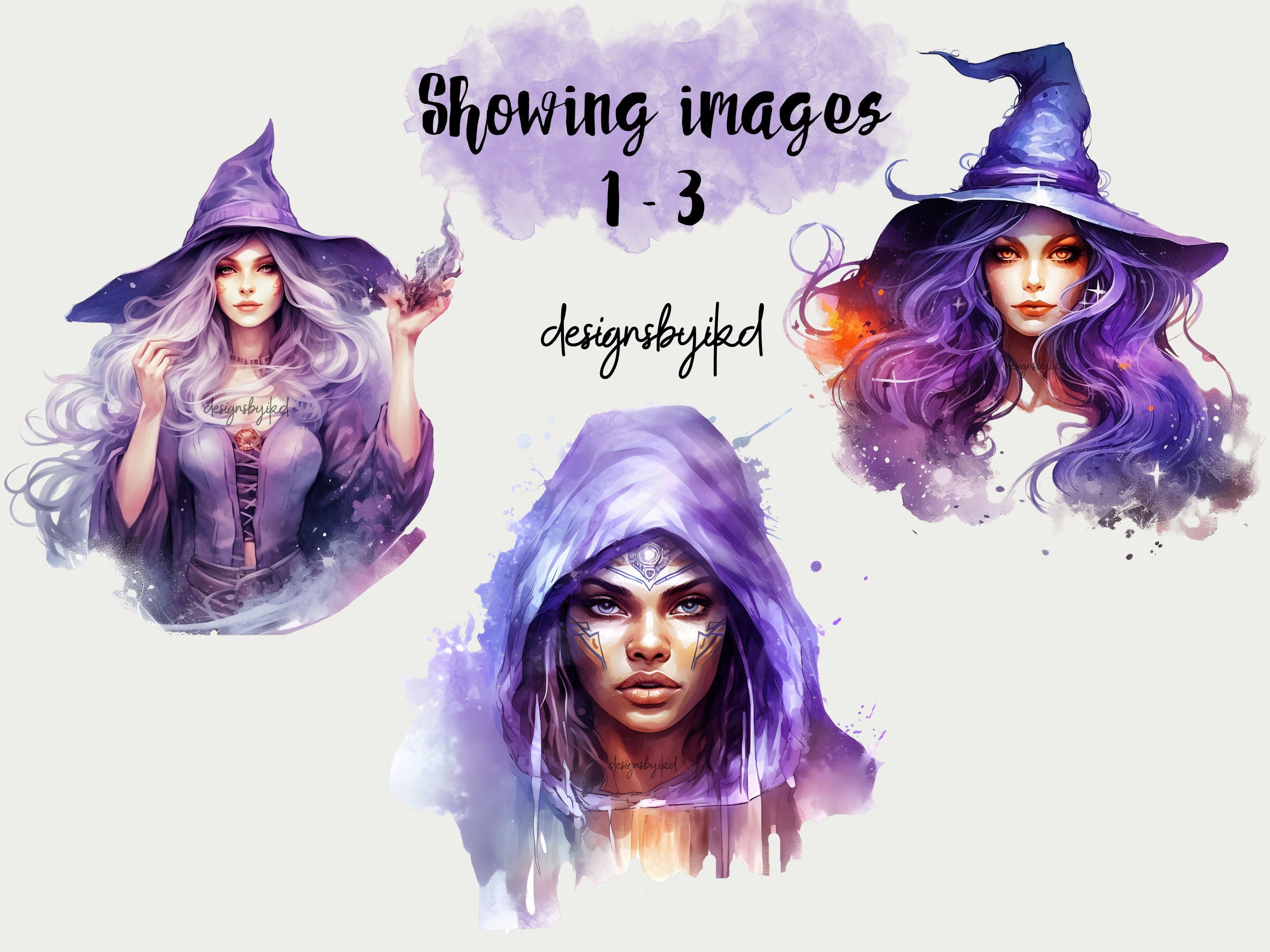 Purple Forest Witches Clipart Watercolor Magical Fantasy Digital ...
