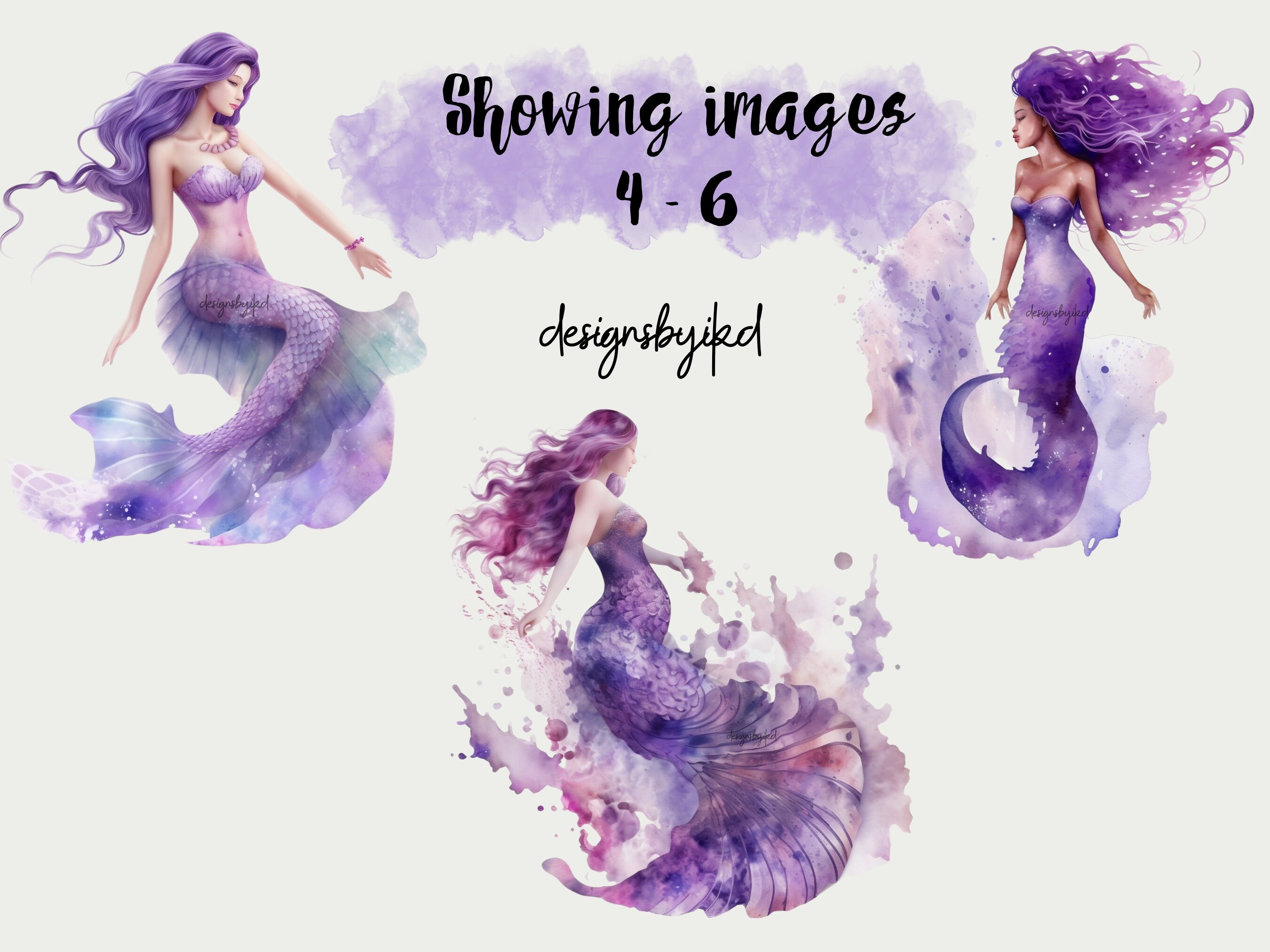 Purple Mermaid Clipart Watercolor Fantasy Magic Underwater Digital ...