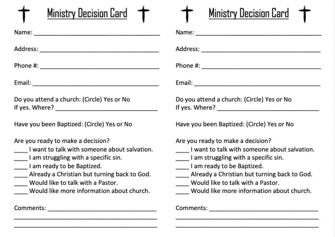 Printable Ministry Decision Card - Etsy