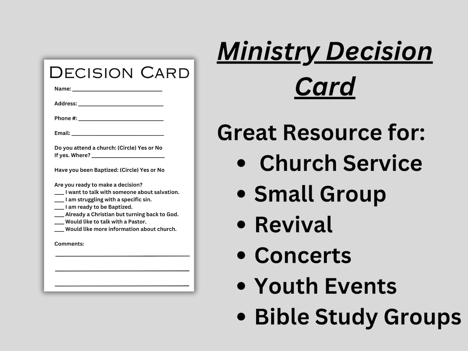 Printable Ministry Decision Card - Etsy