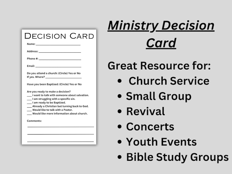 Printable Ministry Decision Card - Etsy