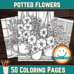 50 Printable Potted Flowers Coloring Pages for Kids and Adults Digital ...