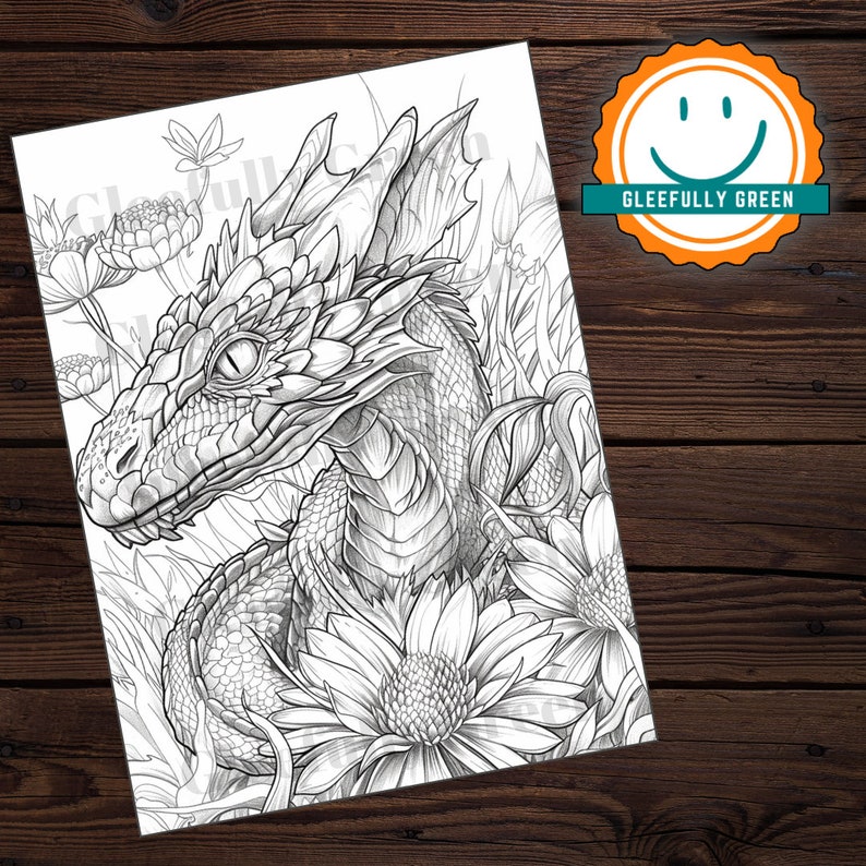 20 Flower Dragon Coloring Page for Adults and Kids, Digital Download ...