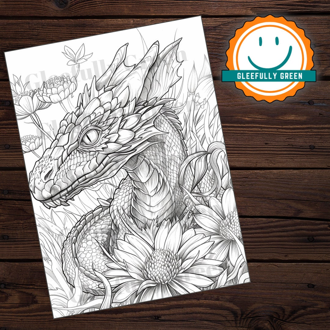 20 Flower Dragon Coloring Page for Adults and Kids, Digital Download ...