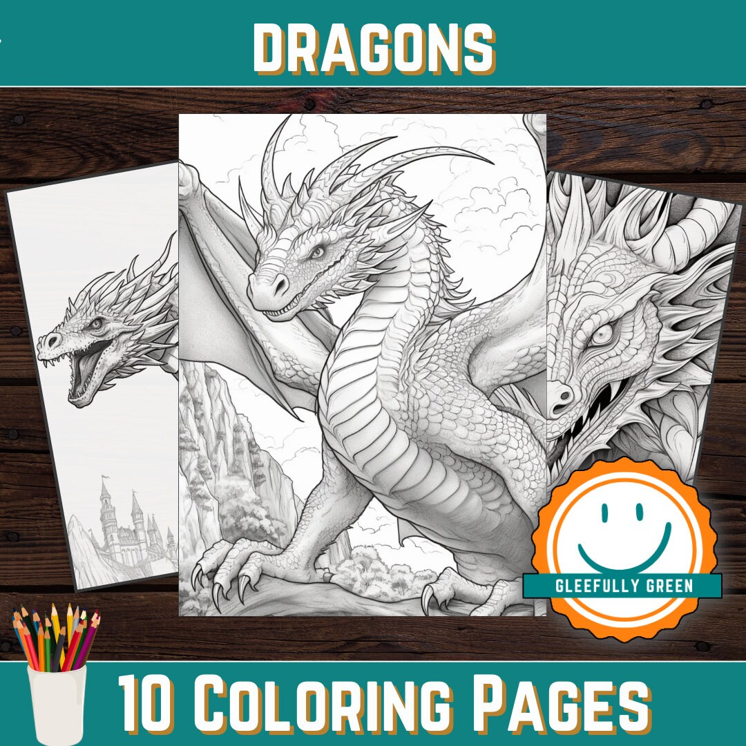 10 Majestic Dragons Coloring Pages for Adults and Kids, Digital ...